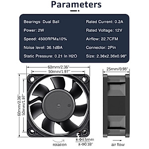 GDSTIME 2 Pack 60mm x 60mm x 25mm 12V Dual Ball Bearings DC Brushless Cooling Fan