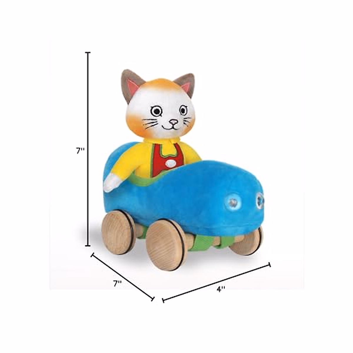 YOTTOY Richard Scarry Collection | Huckle Cat Soft Toy with Busytown Blue Car - 2 in 1 Toy