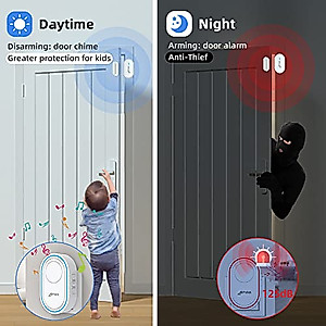 CPVAN CP7R Door Chime, Smart Door Window Alarm Sensor with APP Alert, Remote Control, 2.4 GHz Wi-Fi Base Station Alarm Siren for Kids Elders Safety Compatible with Alexa, for Home House Apartment