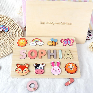 OELTTG Name Puzzle for Kids Personalized, Easter Basket Stuffers, 1st Birthday Gifts,Custom Baby Easter Gifts, Toddler Wooden Puzzles, Early Learning Toys for Baby Boy or Baby Girl