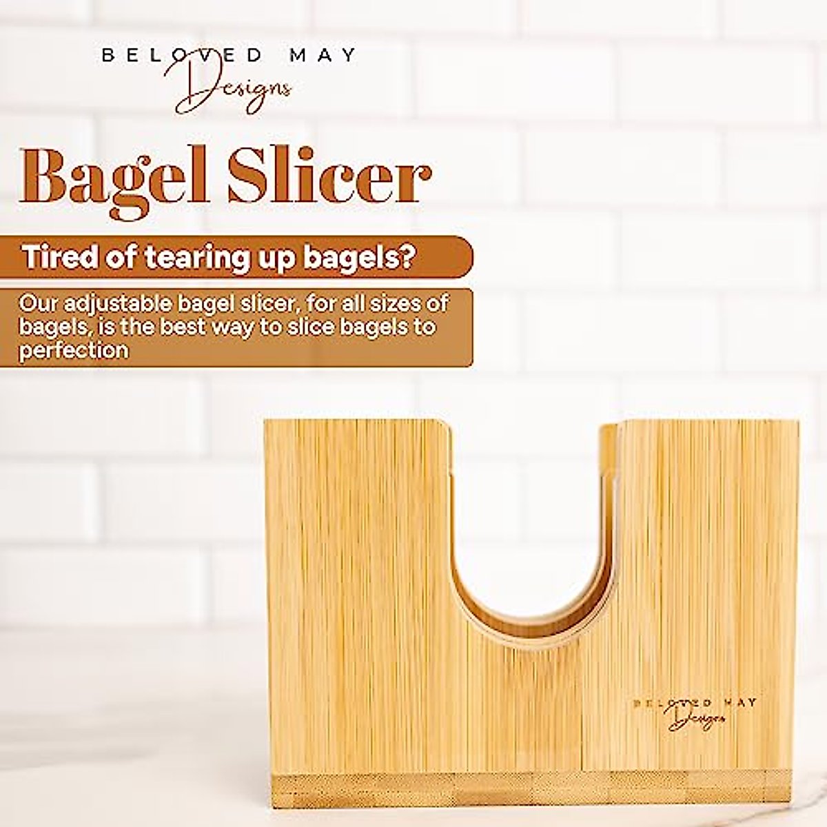 Bagel Slicer for Small and Large Bagels - Adjustable Bagel Cutter Slicer - Bamboo Muffin Slicer w/Minimalist Design - Easy to Use English Muffin & Mini Bagel Bamboo Bread Slicer