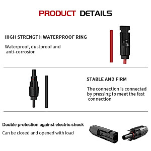 ELFCULB Solar Panel Extension Cable-1Pair 10AWG 6FT Solar Extension Cable Black＆Red with Male/Female Connectors Solar Panel PV Cable Wire with Extra Pair of Connectors Solar Panel Adaptor Kit