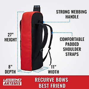 Legend Artemis Archery Backpack for Recurve Bow - Professional Bow Backpack for Travels - Storage Pockets for Gear & Accessories - Protective Foam Padding - Comes with Arrow Tube Case - 11"x8"x27"