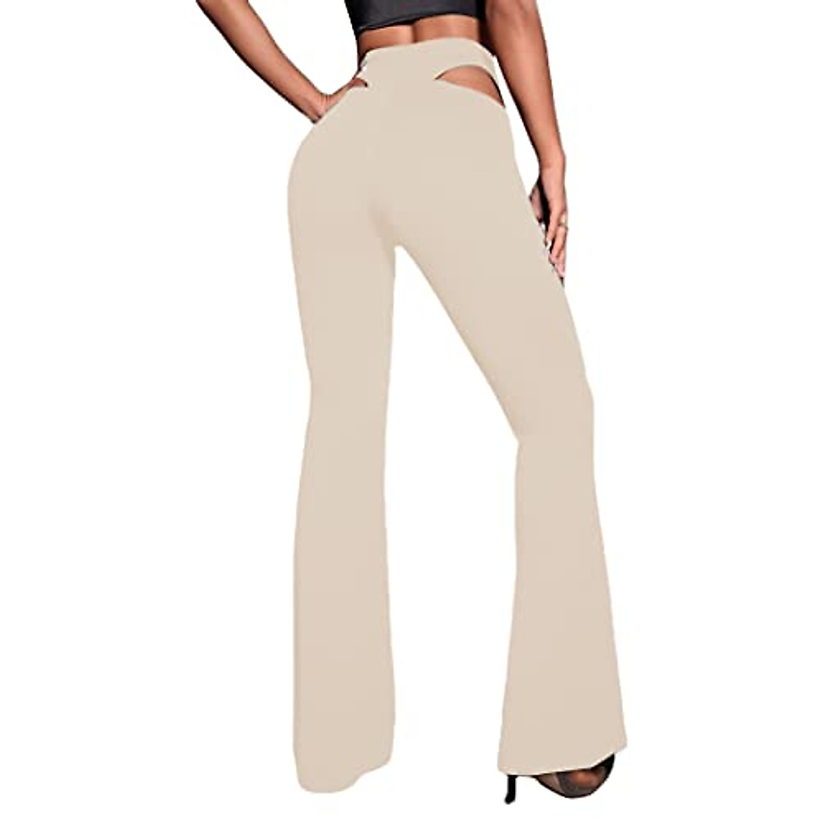 Avanova Women's Cutout High Waist Flare Leg Sexy Party Bootcut Long Pants Beige 05 X-Large