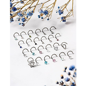 Prjndjw 44pcs 18G 20G Nose Rings Studs Nose Rings for Women Nose Piercings Jewelry Surgical Stainless Steel Straight Nose Studs Moon Star Heart Butterfly Hypoallergenic for Men