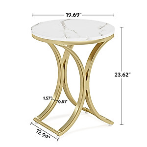 Tribesigns Small Round Sofa Side Table Set of 2, Contemporary Round Coffee Table, Accent Bedside Table (Faux Marble)