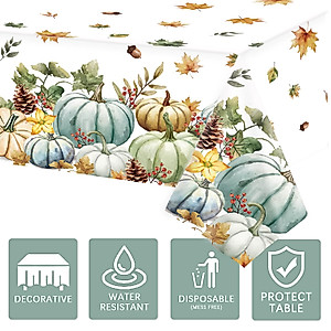 Oigco 3 Pcs Fall Tablecloth Watercolor Pumpkin Thanksgiving Tablecloth Fall Harvest Leaves Table Cover Set for Autumn Thanksgiving Party Supplies, 54 x 108 Inch