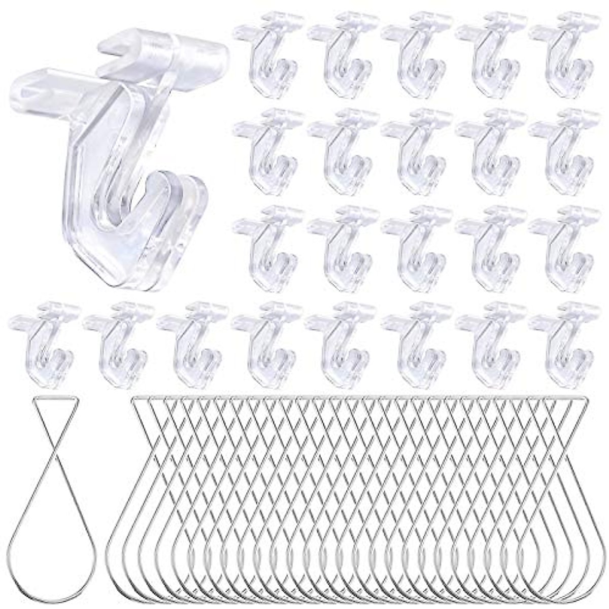 Rustark Clear Hinged Ceiling Hooks, 60 Pack of Polycarbonate Ceiling Grid Clips Metal T-Bar Hooks for Hanging Plants & Decorations, Metal T-Bar Hooks for Suspended Drop Ceiling Tiles