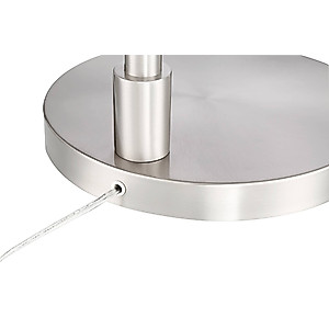 Possini Euro Design Vogue Modern Floor Lamp with Table Tempered Glass 60" Tall Brushed Nickel White Linen Silver Organza Double Drum Shade USB Charging Port for Living Room Reading House Bedroom