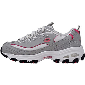 Skechers Women's D'Lites Original Lace-Up Sneaker, Grey/Pink, 8 W US
