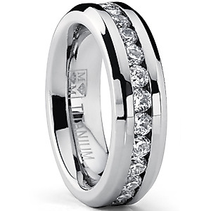 Metal Masters Ladies Eternity Titanium Ring 2.4 Carat Cubic Zirconia Wedding Band with CZ 6MM size 8.5