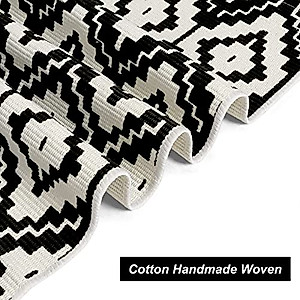 Uphome Indoor Outdoor Doormat 2’x3’ Boho Cotton Area Rug Hand Woven Moroccan Geometric Throw Rugs Machine Washable Farmhouse Rug Carpet for Entryway Porch Living Room Laundry Kitchen,Black and Cream