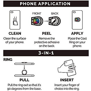 AirFly Phone Finger Ring Holder, 4 in 1, Universal Metal Phone Ring, Table Stand Kickstand, Car Vent Mount, Finger Grip Compatible All Smartphones, Black Matte