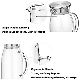 Artcome 60 Ounces Glass Iced Tea Pitcher with Stainless Steel Strainer Lid, Hot/Cold Water Jug, Juice Beverage Carafe