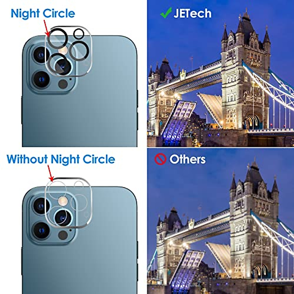 JETech Camera Lens Protector for iPhone 12 Pro 6.1-Inch, 9H Tempered Glass, HD Clear, Anti-Scratch, Case Friendly, Does Not Affect Night Shots, 3-Pack