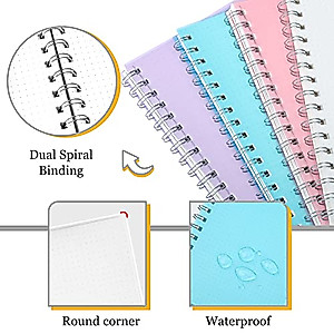 EOOUT Dotted Journal Spiral Notebook 4 Pack A5 Spiral Dot Grid Notebook for School, Office, Artist Writing Drawing, 100 Sheets/200 Pages, Blue, Pink, Purple, Transparent