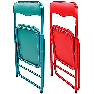 Elevon Pack of 2 Steel Frame Metal Foam Padded Folding Chairs for Kids, Green/Red