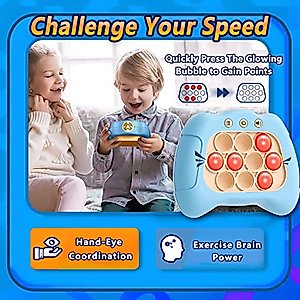 Quick Push Light Up Pop Game Fidget Toys for Adults and Kids | Puzzle Game Machine | Squeeze Poppet Sensory Push Pop Bubble Toy | Relief Party Favors Puzzle Game Fidget Console (Light Blue)