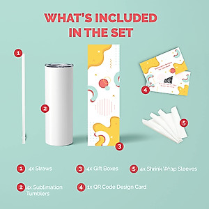 Sublimation Tumblers 20 Oz Skinny Tumbler, Straight Skinny tumblers for sublimation, 4 Pack Stainless Steel Sublimation Blank Tumblers, Individual Gift Boxes, Lids, Straws and Shrink Wraps