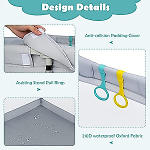 INFANS Baby Playpen Foldable, 50’’x50’’ Large Baby Playard for Toddlers with Gate, Soft Visible Mesh, Indoor Outdoor Kids Activity Center Baby Fence with 4 Handlers 50 Ocean Balls (Gray)