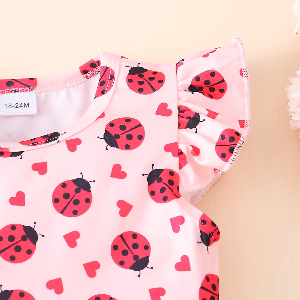 Girls Ladybug Dress Short Sleeve Ruffle Sundresses Kids Summer Outfits Animal Print Clothes Toddler Pink Swing Dresses 2-3 Years Old