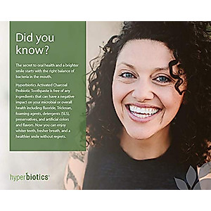 Hyperbiotics Activated Charcoal Probiotic Toothpaste | Oral Probiotics for Women and Men | Fluoride Free Whitening | Freshen Bad Breath, Gum Health Support, Whitens Teeth | Spearmint, 1 Tube, 4oz