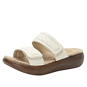 Alegria Womens Brayah White Leather Double Strap Slide Sandal 9.5-10 M US