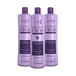 Cadiveu - Plastica Dos Fios Brazilian Keratin Hair Smoothing System Anti Frizz Active, Anti Residue Shampoo And Repair Mask - The Best Treatment System - (3x1000 ML) (Set of 3)