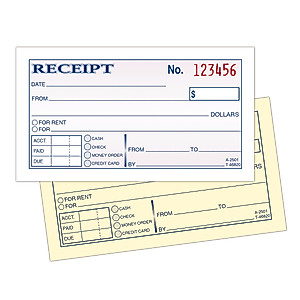 Adams Money and Rent Receipt, 2-3/4 x 5-3/8 Inches, 2-Parts, Carbonless, White/Canary, 50 Sets per Book, 3 Books (DC2501-3)