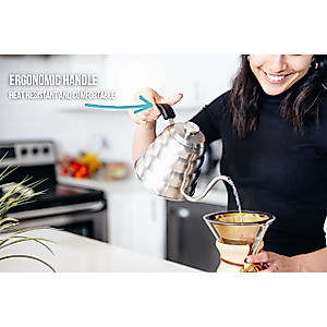 Barista Warrior Pour Over Coffee Kettle with Thermometer for Exact Temperature - Gooseneck Pour Over Kettle for Pour Over Coffee and Tea, Stainless Steel Kettle for all Stovetops (1.0 Liter, 34 fl oz)