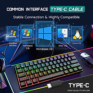 RK ROYAL KLUDGE RK61 Wired 60% Mechanical Gaming Keyboard RGB Backlit Ultra-Compact Hot Swappable Red Switch Black