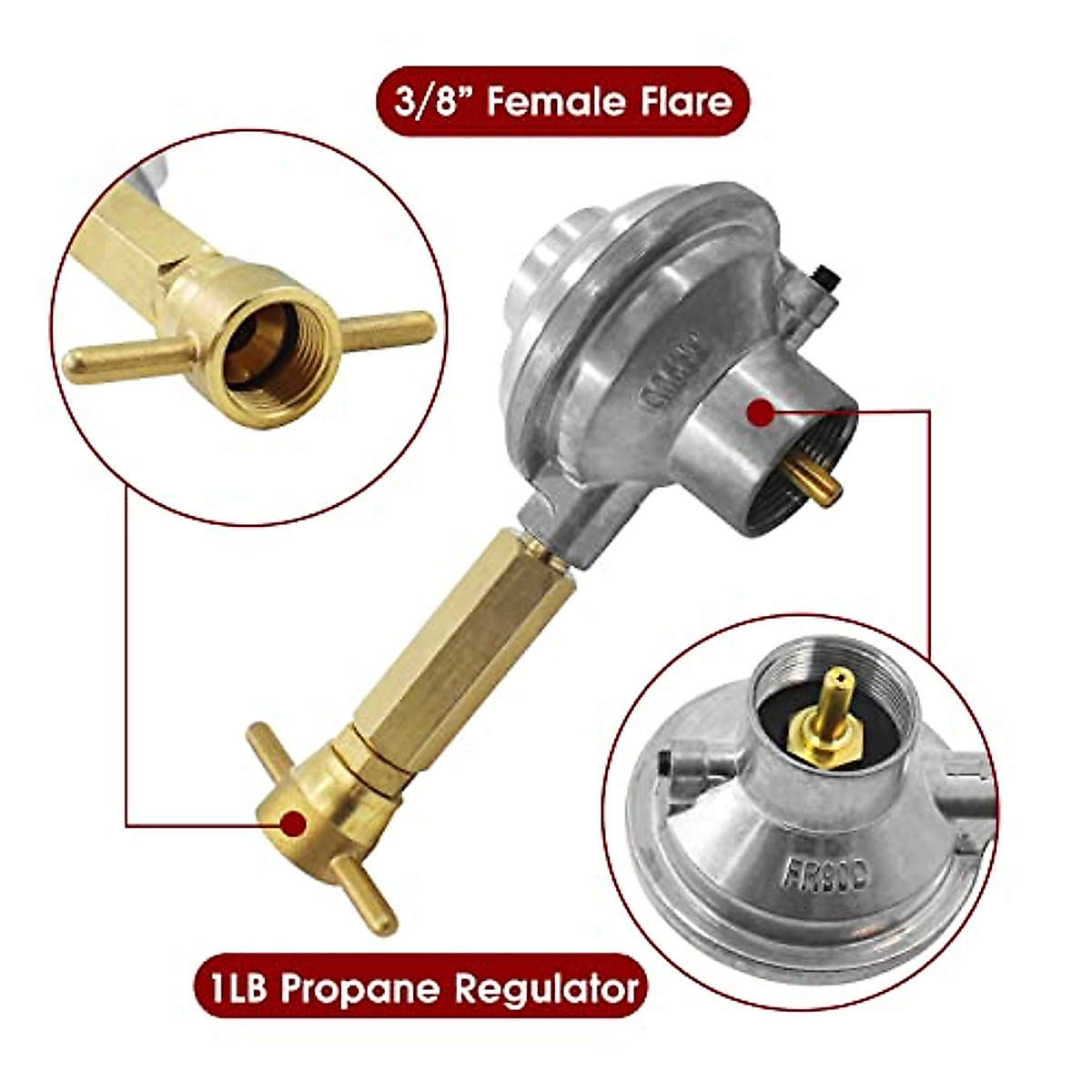MENSI Update Version 1LB Propane Regulator for Grill with 3/8" Female Flare Adapter Convert to Throwaway Cylinder with 2" Long Shaft
