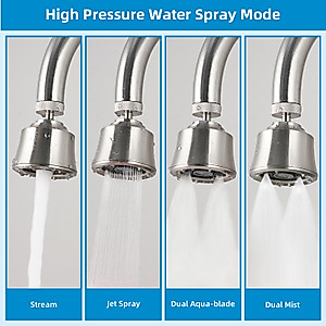 Hygie Rinse Faucet Sprayer Attachment with 4 Spray Modes, 360° Swivel Faucet Aerator Kitchen Sink Faucet Head 55/64-27UNS Famale Thread, Male Thread Adapter Included, Brushed Nickel