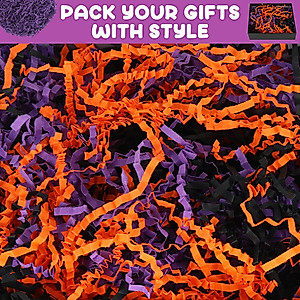 JarThenaAMCS 10.6oz Halloween Crinkle Cut Paper Shred Filler Purple Black Orange Boxes Filler Paper 3 Colors Stuffing Confetti for Holiday Party Gift Wrapping Supplies