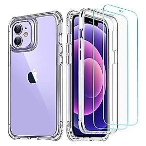 ESR Military-Grade 360° Hybrid Protection Compatible with iPhone 12 Case/iPhone 12 Pro Case [10FT Drop Tested] [Heavy Duty Shockproof ] with [2 Tempered Glass Screen Protectors], 6.1" - Clear