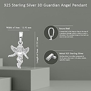 Auriga Fine Jewelry 925 Sterling Silver 3D Guardian Angel Pendant for Women (L- 0.95 Inch, W- 0.51 Inch)