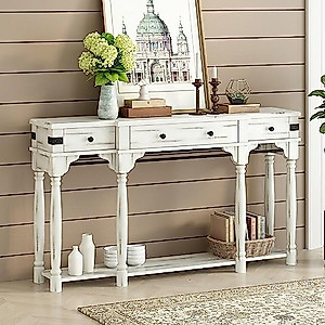 Bellemave Console Table Entryway Table with 3 Storage Drawers and Open Style Shelf Retro-Style Sofa Table for Living Room, Couch, Hallway, Foyer, Kitchen Counter (Creamy White)