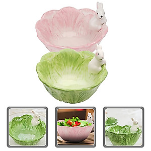 Yardwe Fruit Bowl Cute Cereal Bowls Cartoon Cabbage with Rabbit Shaped Ceramic Bowls 2pcs Rice Bowls Salad Bowls Soup Bowls Small Serving Bowls for Easter Party Table Decor