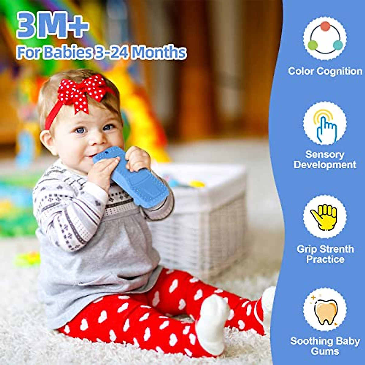 Fu Store 4-Pack Silicone Teething Toys for Infant Toddlers 3D Jet Plane Bike Car Shape Teethers for Babies Boys Girls Chew Toys Relief Soothe Babies Gums Set BPA Free Dishwasher Refrigerator Safe