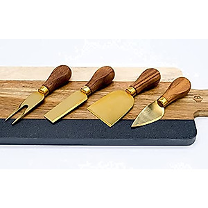 Montecito Home -Premium Modern Black Walnut and Gold Cheese Knives Set - Set of 4 - For Charcuterie Platters, Cheese Boards, Housewarming, Gift Ready