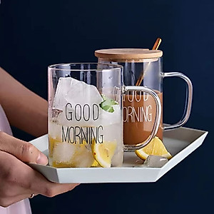 HOMEYES 460 ML 15.5 OZ Good Morning Clear Glass Cup For Coffee/Beer/Milk/Tea/Water