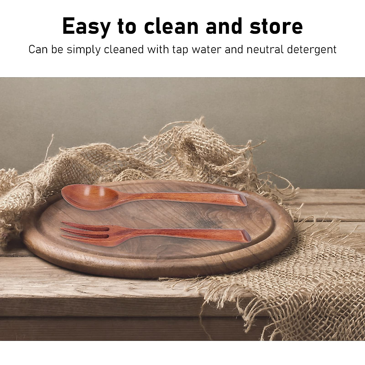 Wooden Fork Spoon Set Large Lacquered Wood Spoon Fork Tableware Dinnerware 2Pcs Triangular Handle Cooking Tableware