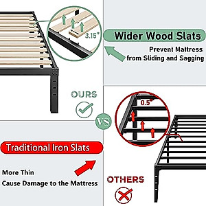 Breezehome California King Metal Bed Frame with Sturdy Wood Slats No Box Spring Needed, 18in High Heavy Duty Platform Bed Frame Cal King, Underneath Storage, Easy Assembly, Noise Free, Black