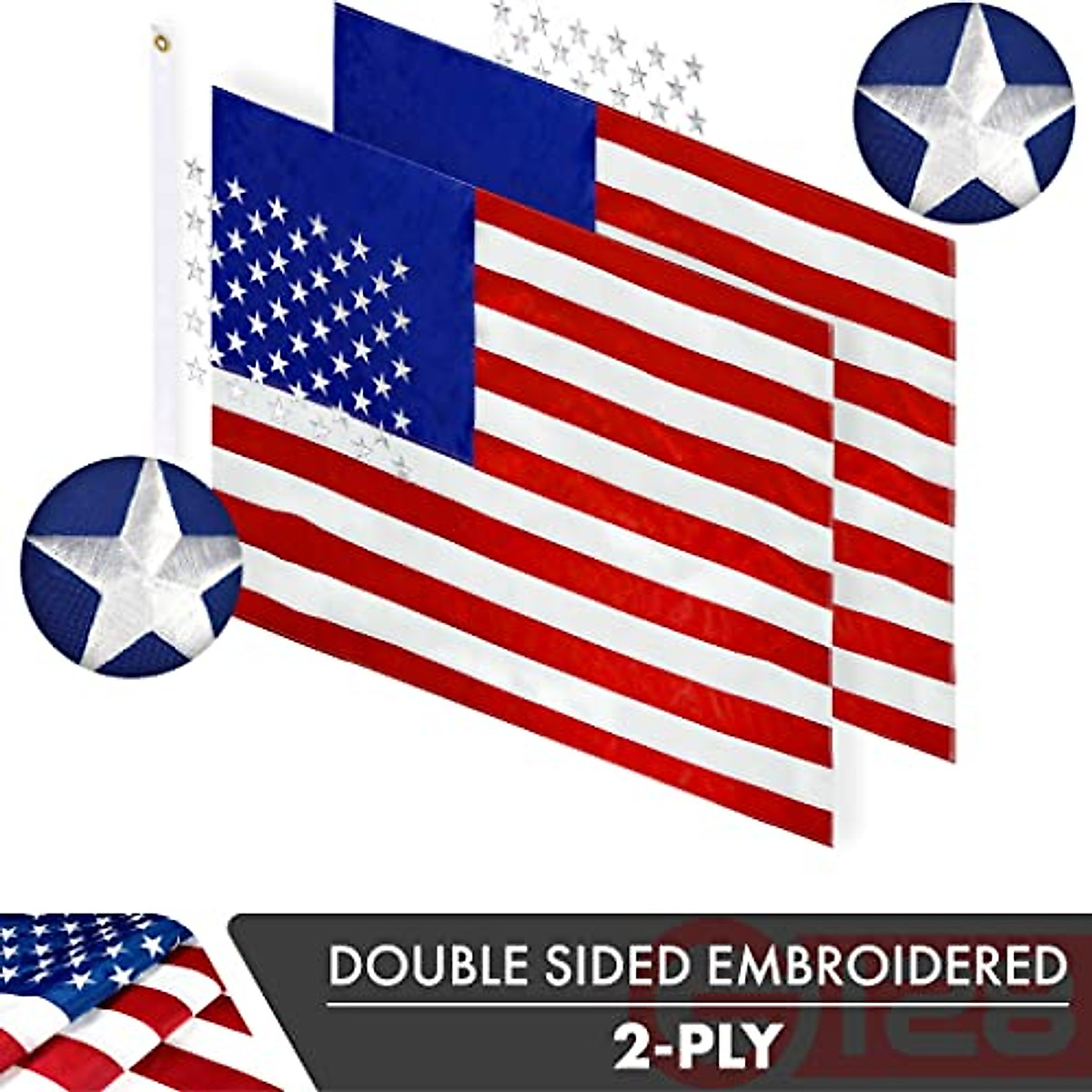 G128 American USA Flag | 3x5 Ft | Double ToughWeave Series Double Sided Embroidered 210D Polyester | Country Flag, Embroidered Stars, Sewn Stripes, Indoor/Outdoor, Brass Grommets, Heavy Duty, 2-ply