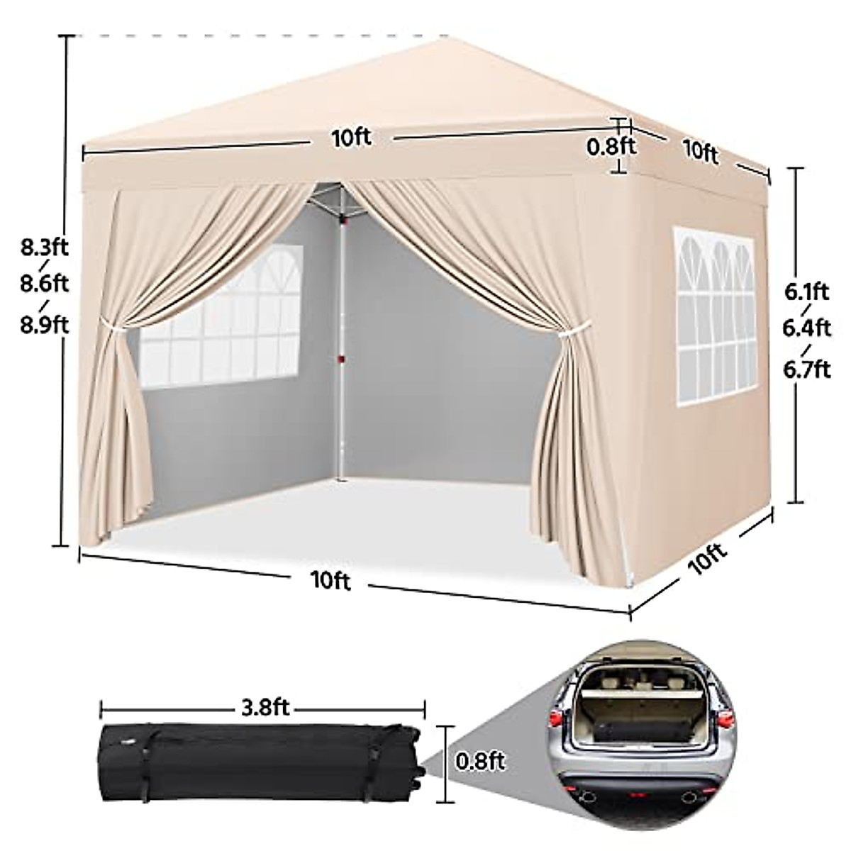 Yaheetech 10x10 Pop Up Canopy with 4 Removable Sidewalls, Portable Enclosed Instant Tent, Waterproof Outdoor Tent, Beach Sun Shelter with 4 Sandbags, 8 Stakes & 4 Ropes, Beige