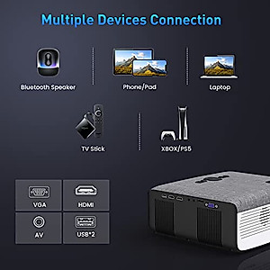 Outdoor Projector with 100" Screen, VYSER Native 1080p 8500L Bluetooth Projector 4k Supported Movie Projector 100,000 Life Hours Compatible with TV Stick