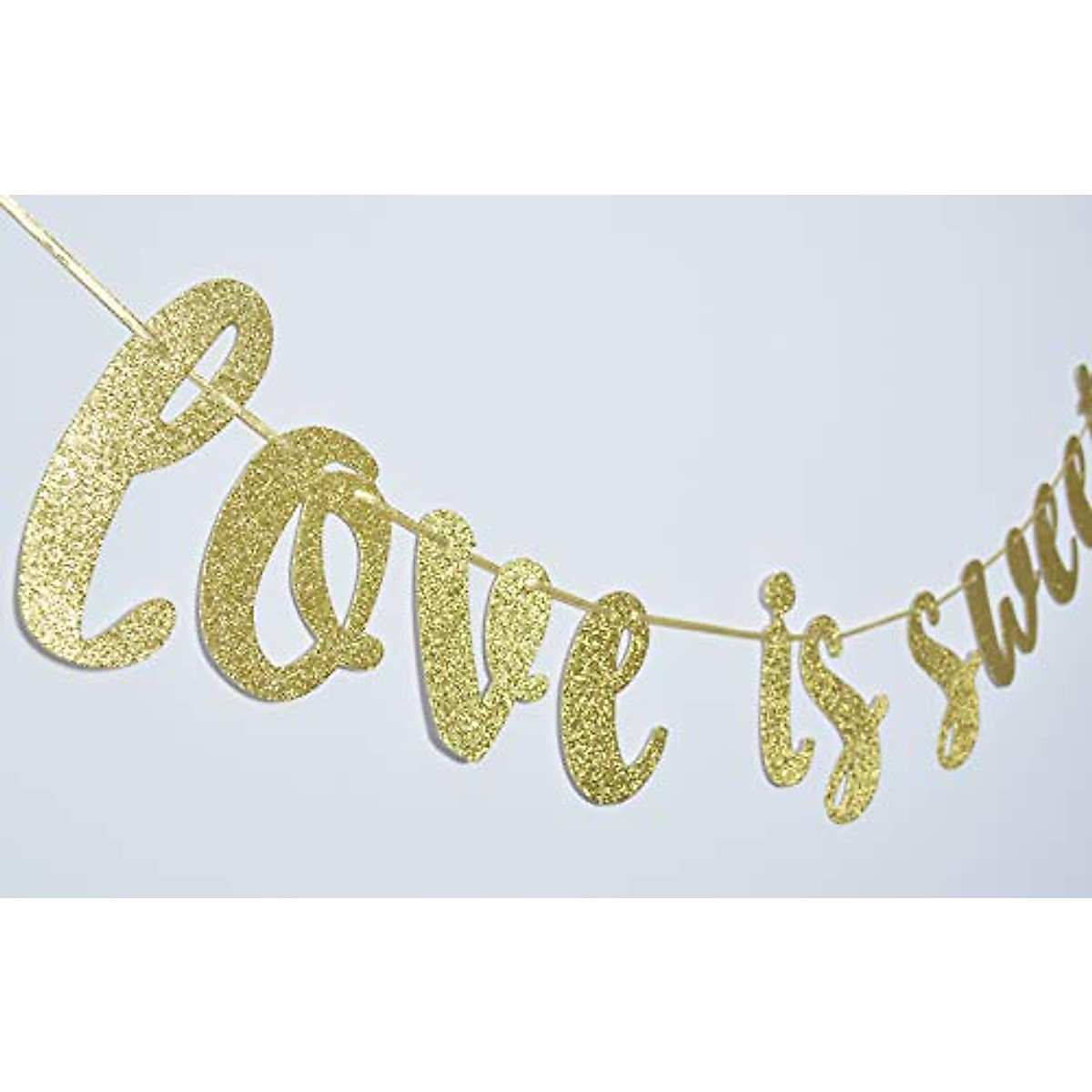 Love is Sweet Banner Gold Glitter for Bridal Shower Engagement Wedding Bachelorette Party Decor Sweets Table Sign Photo Booth Props
