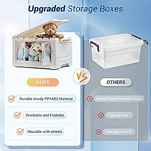 ELUCHANG Collapsible Storage Bins with Lids, Storage Bins 47Qt. Foldable Stackable Storage Box for Organization with 2 doors, 4 Wheels& Secure Buckle(Double Doors, 47Qt.)