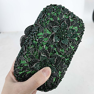 Boutique De FGG Double Flowers Women Crystal Clutch Evening Bags Wedding Party Rhinestones Handbags and Purses (Fit For Iphone 8, Green)