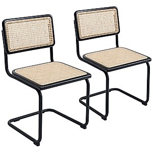 Flouki Rattan Chair, Cane Dining Chairs, Woven Dining Chair, 18 inch H, Set of 2, Black